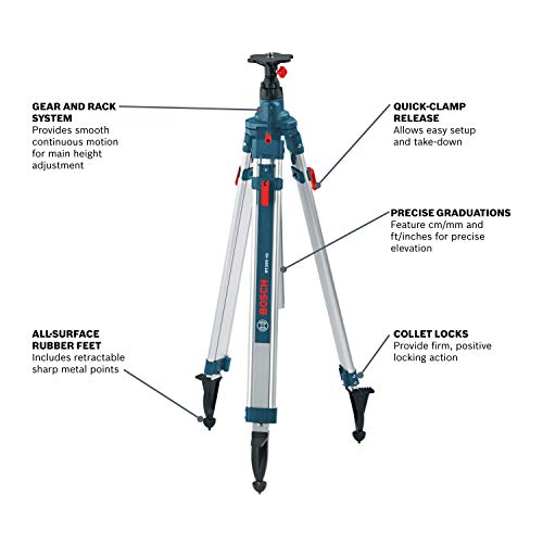 BOSCH Aluminum Heavy Duty Elevator Quick Clamp Tripod BT300, 45 Inch, Silver