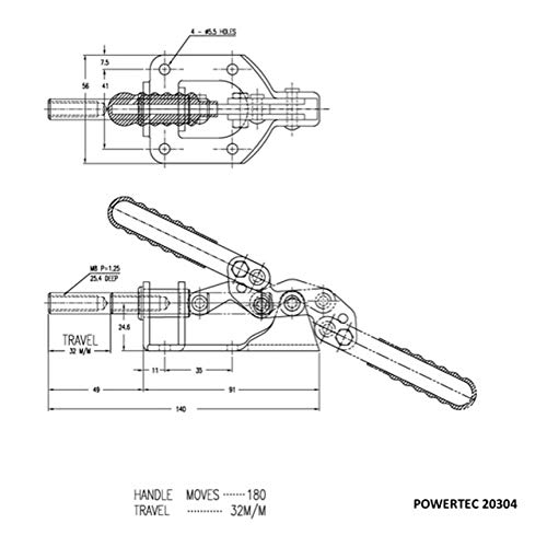 POWERTEC 20304 Push/Pull Quick-Release Toggle Clamp 302F - 300 lbs Holding Capacity, 1PK