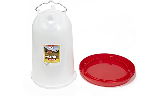 Plastic Poultry Drinker (3 Gallon) - Little Giant - Heavy Duty Plastic Gravity Fed Water Container Jar (Red) (Item No. 7906)