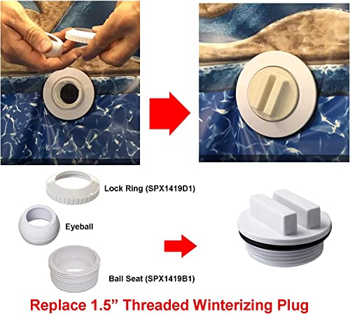 PoolSupplyTown Pool Spa Directional Flow Hydrostream Return Jet Fitting SP1419B with Adjustable 3/8" Opening Rotating Eyeball Compatible with Hayward SP1419B (5 Pack)