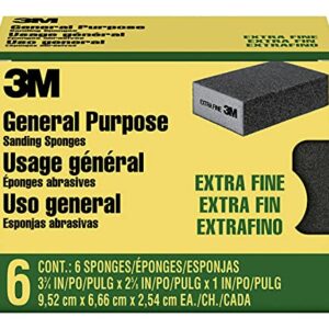 3M CP000-6P-CC Sanding Sponge Extra Fine Grit, 3-3/4 in x 2-5/8 in, Black, 6 Count