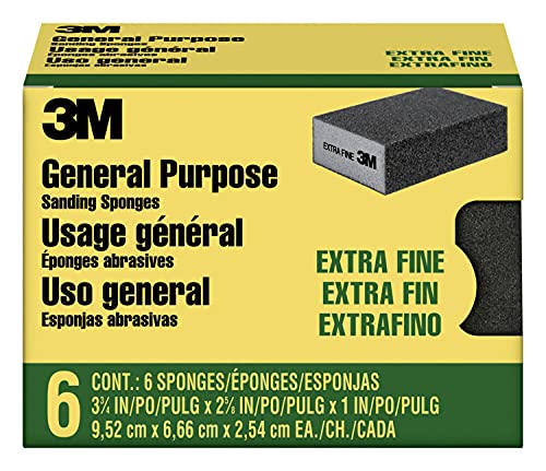 3M CP000-6P-CC Sanding Sponge Extra Fine Grit, 3-3/4 in x 2-5/8 in, Black, 6 Count