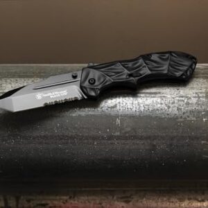 Smith & Wesson Black Ops SWBLOP3T 7.7in S.S. Assisted Opening Knife with 3.4in Tanto Point Blade and Aluminum Handle for Tactical, Survival and EDC