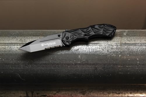 Smith & Wesson Black Ops SWBLOP3T 7.7in S.S. Assisted Opening Knife with 3.4in Tanto Point Blade and Aluminum Handle for Tactical, Survival and EDC