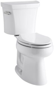 kohler k-3999-0 highline comfort height two-piece elongated 1.28 gpf toilet with class five flushing technology and left-hand trip lever, seat not included, white