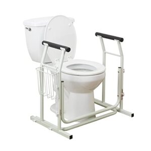 drive medical rtl12079 toilet safety frame, stand alone toilet rails, easy to install toilet railing, toilet seat frame for elderly, adjustable handrails for toilet seat