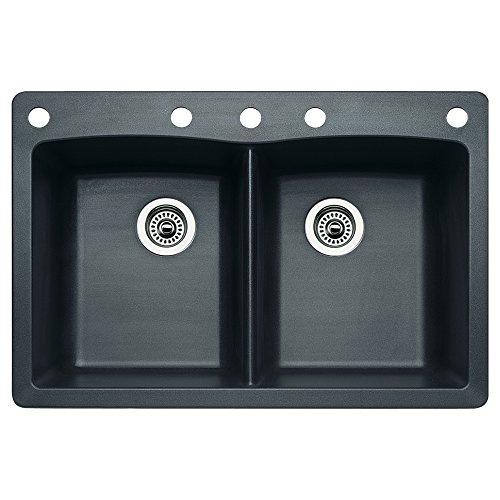 Blanco 440220-5 Diamond 5-Hole Double-Basin Drop-In or Undermount Granite Kitchen Sink, Anthracite