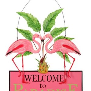 Sunset Vista Designs Kathy Hatch Pretty in Pink Flamingo Welcome to Paradise Sign, 14 by 10-Inch