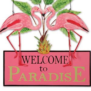 Sunset Vista Designs Kathy Hatch Pretty in Pink Flamingo Welcome to Paradise Sign, 14 by 10-Inch