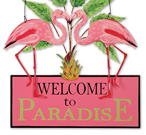 Sunset Vista Designs Kathy Hatch Pretty in Pink Flamingo Welcome to Paradise Sign, 14 by 10-Inch