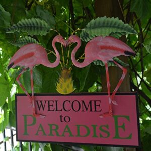 Sunset Vista Designs Kathy Hatch Pretty in Pink Flamingo Welcome to Paradise Sign, 14 by 10-Inch