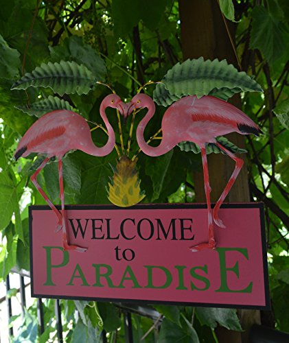 Sunset Vista Designs Kathy Hatch Pretty in Pink Flamingo Welcome to Paradise Sign, 14 by 10-Inch