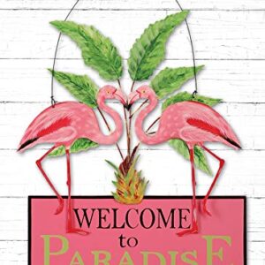 Sunset Vista Designs Kathy Hatch Pretty in Pink Flamingo Welcome to Paradise Sign, 14 by 10-Inch