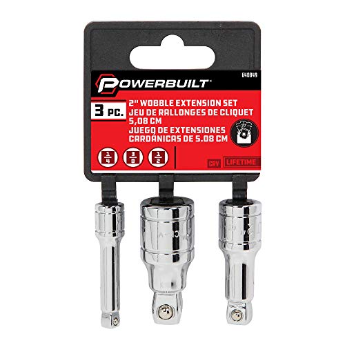 Powerbuilt 1/2-inch Drive Wobble Extension Set, 3 Piece, 1/4-inch, 3/8-inch, 1/2-inch, Up to 25 Degree - 640849