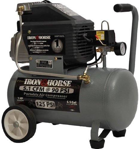 Iron Horse IHHP1065L 6.5-Gallon Portable Electric Air Compressor, 125 PSI Max