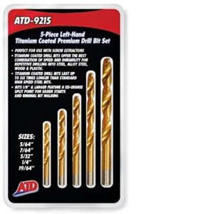 atd tools 9215 left-handed titanium coated hss drill bit set - 5 piece