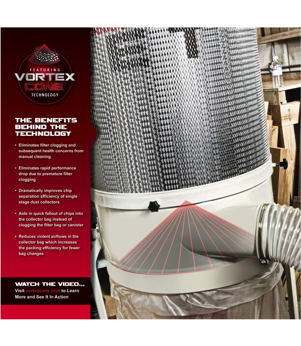 JET DC-1200VX-BK1 Vortex Cone Dust Collector, 30-Micron Bag Filter, 1200 CFM, 1Ph 230V (710701K)