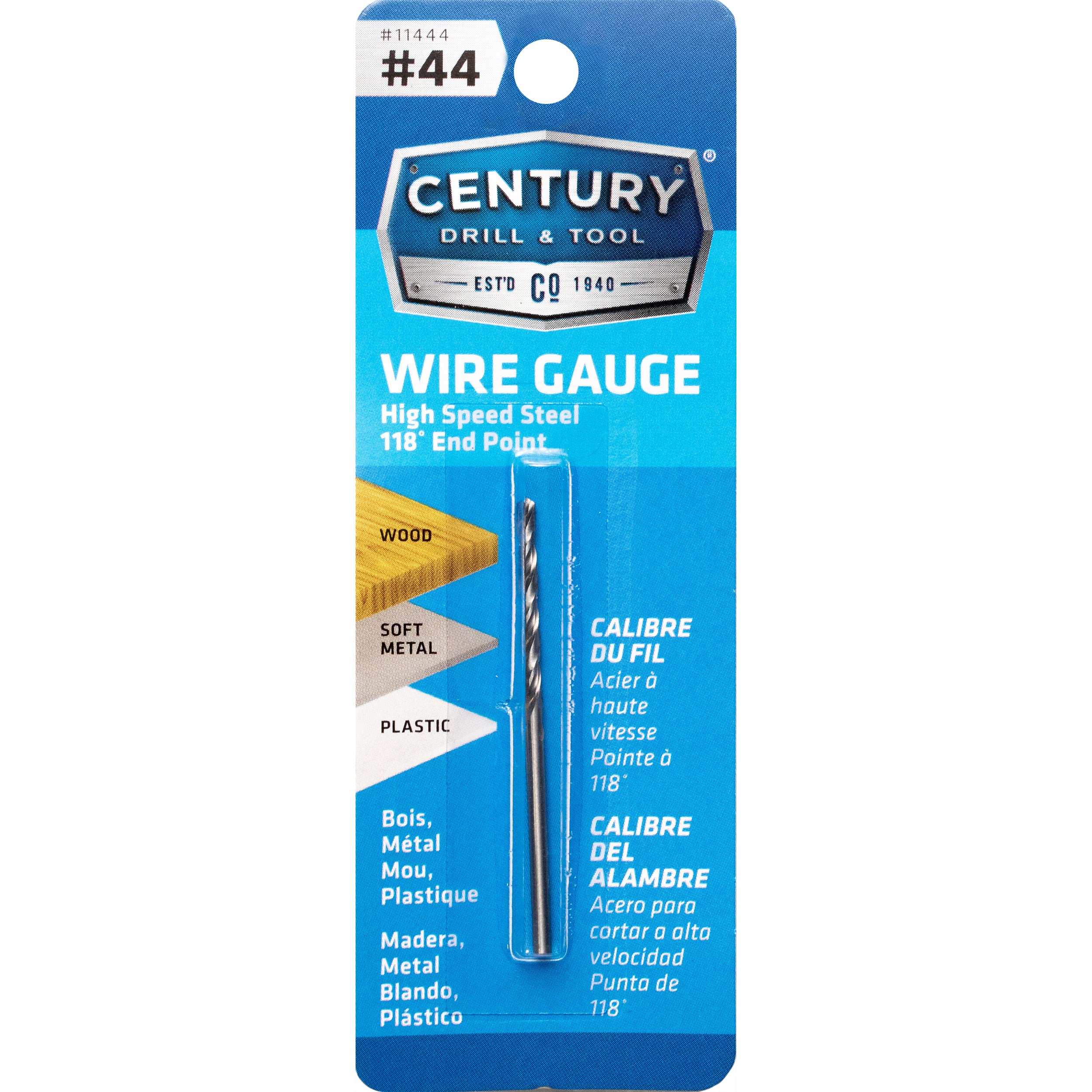 Century Drill & Tool 11444 Wire Gauge Drill Bit, No. 44