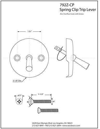 Westbrass 792Z-CP Trip Lever Overflow Faceplate, Polished Chrome