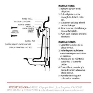 Westbrass 792Z-CP Trip Lever Overflow Faceplate, Polished Chrome