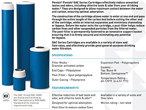 Pentair Pentek GAC-BB Big Blue Carbon Water Filter, 10-Inch, Whole House Heavy Duty Granular Activated Carbon (GAC) Replacement Cartridge, 10" x 4.5"