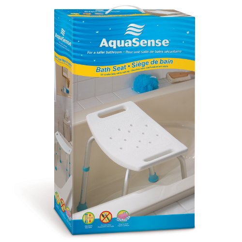 AquaSense Adjustable Non-Slip Bath & Shower Stool for Inside Shower, 20.08 x 12.2 x 14.17 Inch, White, (770-500)