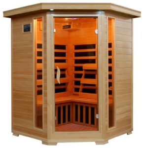 blue wave 3-person hemlock corner infrared sauna w/ 7 carbon heaters,brown