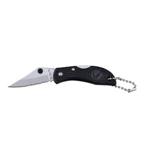 keychain knife - surgical stainless steel half-serrated 1 7/8" blade for cutting cord or twine - light plastic handle - 2 1/2" folded, 4 1/4" open