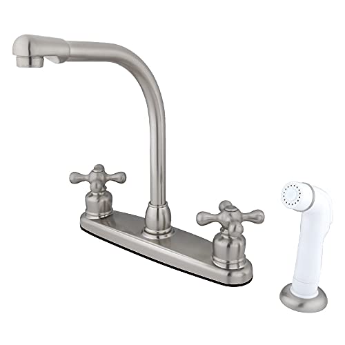 Kingston Brass KB718AX Victorian High Arch Kitchen Faucet with Cross Handle, Brushed Nickel