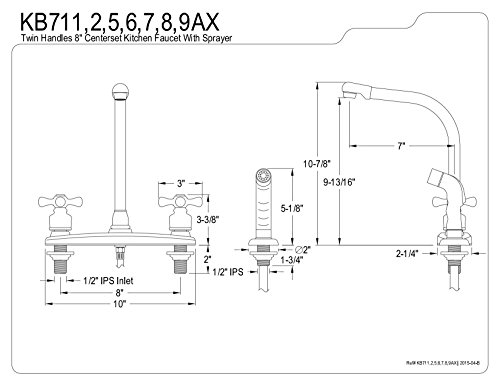 Kingston Brass KB718AX Victorian High Arch Kitchen Faucet with Cross Handle, Brushed Nickel