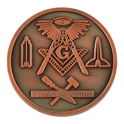 All Seeing Eye Square & Compass Working Tools Masonic Coin - [Copper][1 1/4" Diameter]