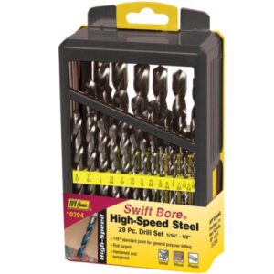 ivy classic 10394 29-piece swift bore high speed steel roll forged drill bit set, sturdy metal case