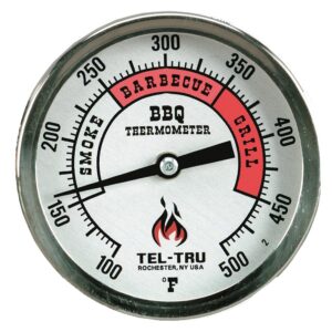 tel-tru bq300 barbecue thermometer, 3 inch aluminum zoned dial, 4 inch stem, 100/500 degrees f