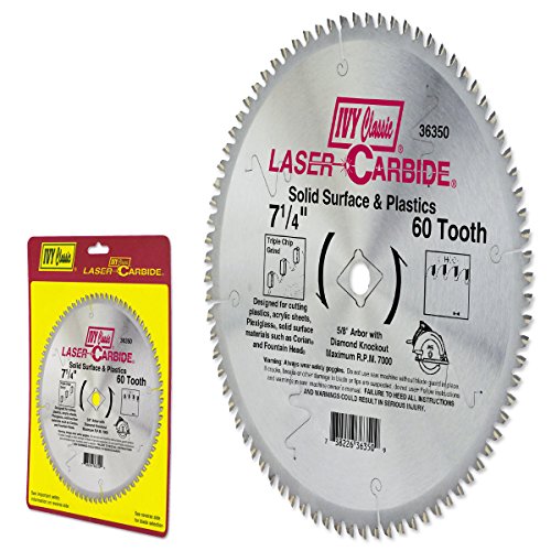 IVY Classic 36350 Laser Carbide 7-1/4-Inch 60 Tooth Solid Surface and Plastic Cutting Circular Saw Blade with 5/8-Inch Diamond Knockout Arbor, 1/Card