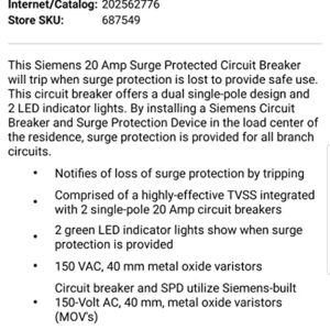 QSA2020SPDP, SIEMENS, 40892280784, SURGE (2)20A 1P 120V BREAKERS AND SPD