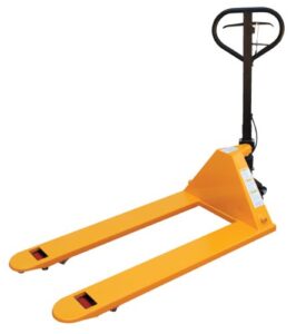 vestil pm5-2748-hb pallet truck with hand brake, 5500 lbs capacity, 48" length x 27" width fork