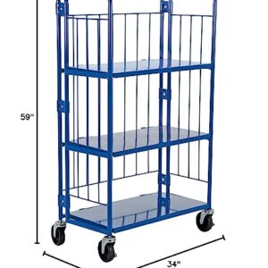 Vestil - ROL-1834-3 ROL Steel Wire Cage Cart, 3 Shelves, Blue, 990 lbs Load Capacity, 59" Height, 34" Length X 18" Width