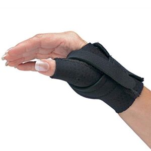 comfort cool thumb cmc restriction splint. available in thumb brace provides support, compression. indications - arthritis, tendinitis, dislocations, sprains, repetitive use. left medium