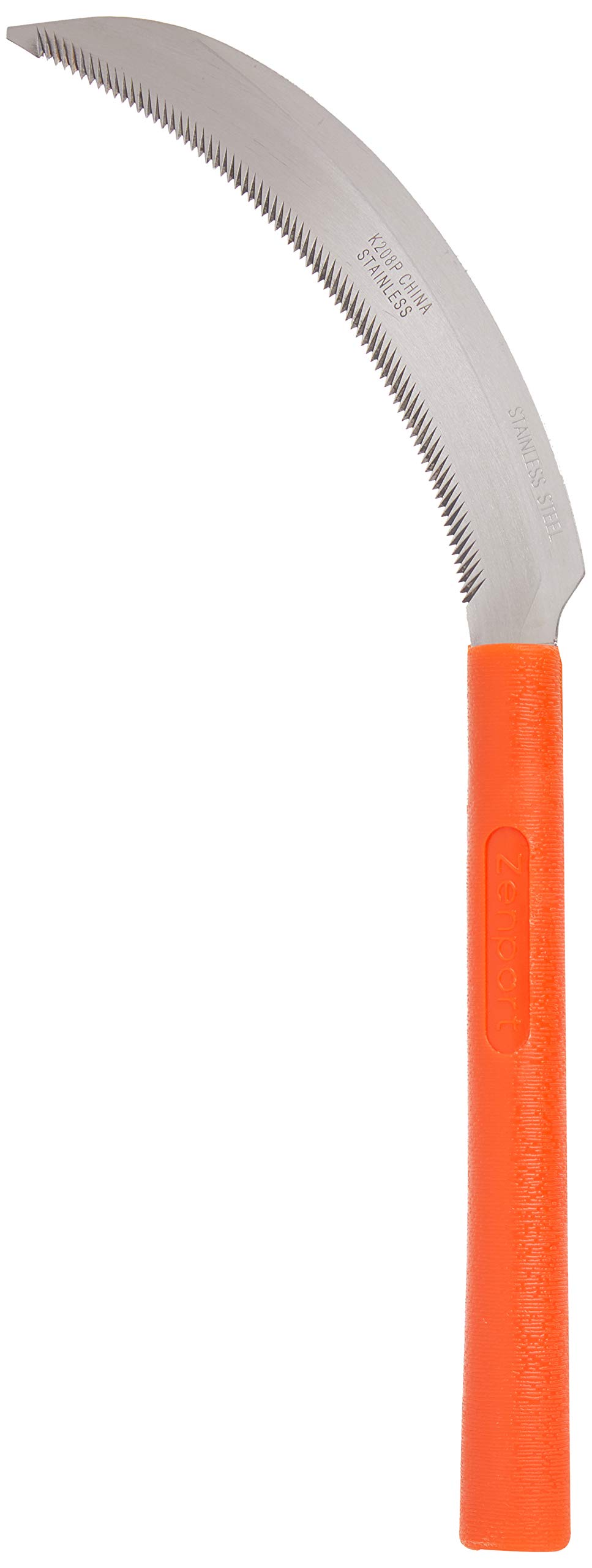 Zenport K208P Harvest Sickle with Plastic Handle, Light Serration, 6.5-Inch Stainless Steel Blade , Orange