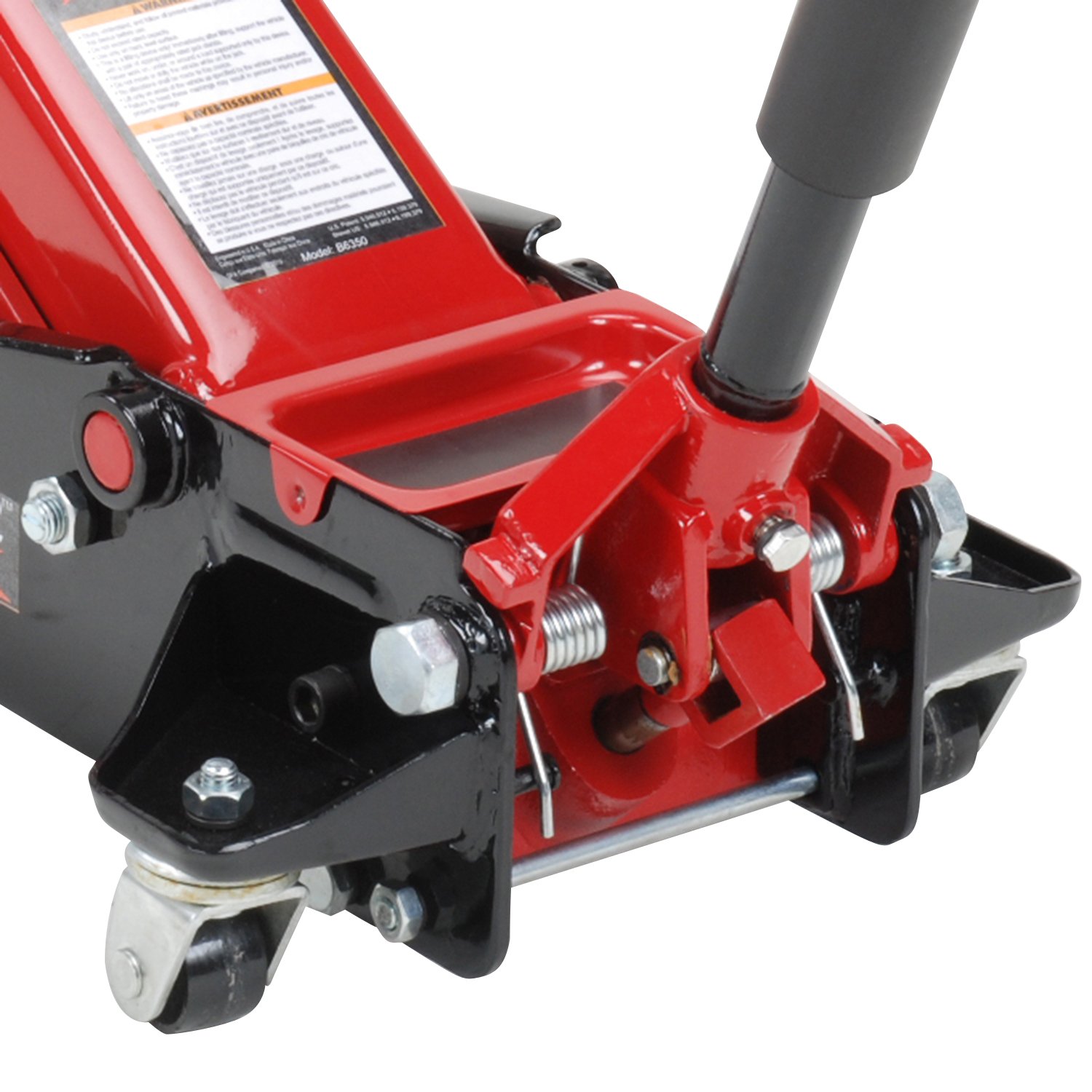 Blackhawk B6350 Black/Red Fast Lift Service Jack - 3.5 Ton Capacity, 28 1/2" L x 13 3/4" W x 6 1/2" H