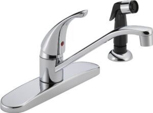 peerless single-handle kitchen sink faucet with side sprayer, chrome p115lf