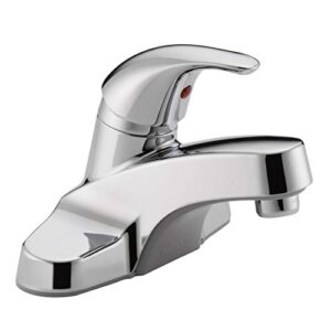 peerless core centerset bathroom faucet, chrome bathroom sink faucet, single handle bathroom faucet, metal drain assembly, chrome p131lf