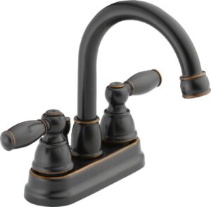 delta faucet peerless claymore centerset bathroom faucet, oil rubbed bronze bathroom sink faucet, 2 handle bathroom faucet, pop-up drain assembly, oil rubbed bronze p299685lf-ob