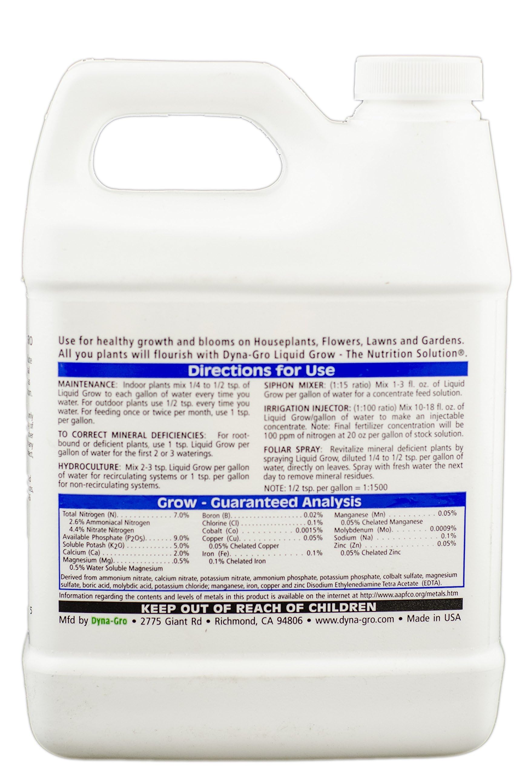 Dyna-Gro 719000 Grow 1 qt Plant Food, 1 Quart, 32 oz