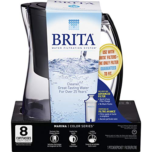 Brita Medium 8 Cup Water Filter Pitcher with 1 Standard Filter, BPA Free – Marina, Black