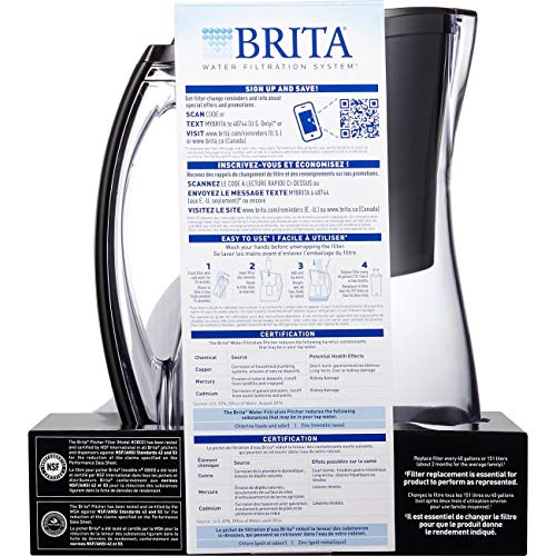 Brita Medium 8 Cup Water Filter Pitcher with 1 Standard Filter, BPA Free – Marina, Black