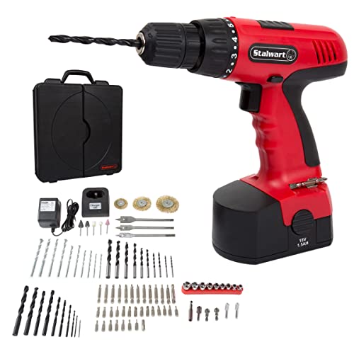 Stalwart - 75-CD91 Cordless Drill Set- 89 Piece Kit, 18-Volt Power Tool with Bits, Sockets, Drivers, Battery Charger with AC Adapter, and Carrying Case by Red