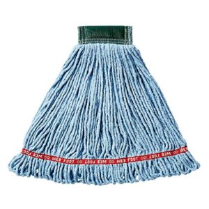 rubbermaid commercial products web foot shrinkless wet mop head replacement, medium, blue, heavy duty industrial wet mop for floor cleaning office/school/stadium/lobby/restaurant