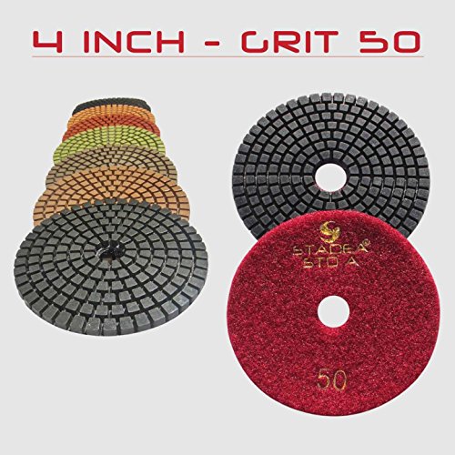 STADEA Premium Grade Wet 4" Diamond Polishing Pads Set + Rubber Backer For GRANITE MARBLE STONE