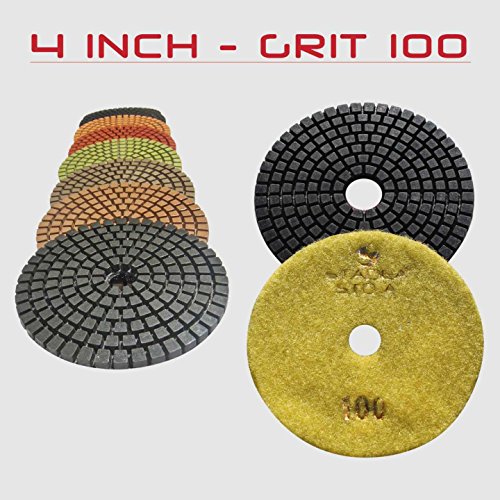 STADEA Premium Grade Wet 4" Diamond Polishing Pads Set + Rubber Backer For GRANITE MARBLE STONE